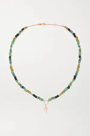DIANE KORDAS 14-karat Diamond And Beaded Necklace - Green