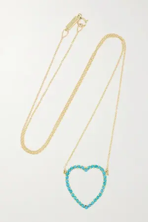 JENNIFER MEYER Large Open Heart 18-karat Turquoise Necklace - Gold