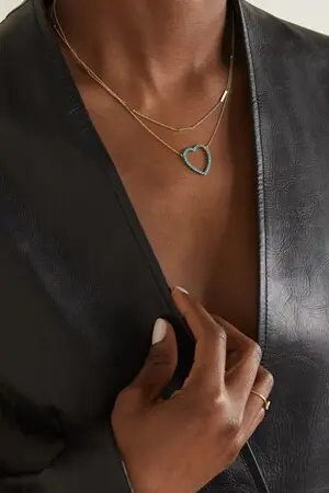 JENNIFER MEYER Large Open Heart 18-karat Turquoise Necklace