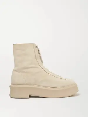 THE ROW Textured-nubuck Platform Ankle Boots - Neutrals