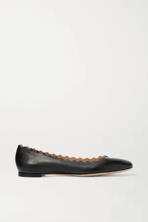 Chloé Lauren Scalloped Leather Ballet Flats - Black