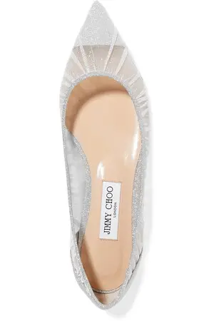 JIMMY CHOO Love Glittered Tulle And Canvas Flats