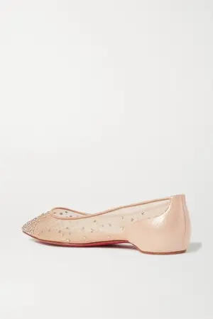 CHRISTIAN LOUBOUTIN Follies Swarovski Crystal-embellished Flats - Neutrals