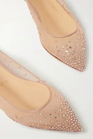 CHRISTIAN LOUBOUTIN Follies Swarovski Crystal-embellished Flats - Neutrals