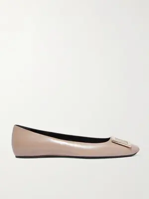 ROGER VIVIER Quadrata Trompette Embellished Leather Ballet Flats - Brown