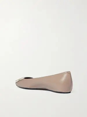 ROGER VIVIER Quadrata Trompette Embellished Leather Ballet Flats - Brown