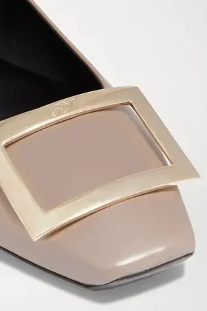 ROGER VIVIER Quadrata Trompette Embellished Leather Ballet Flats - Brown