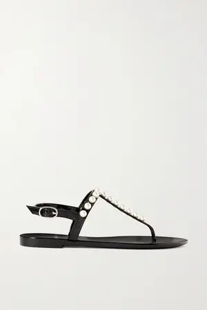 STUART WEITZMAN - Goldie Faux Pearl-embellished Rubber Slingback Sandals