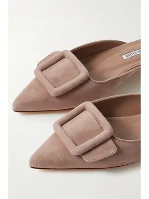 Manolo Blahnik Maysale Suede Flats - Brown
