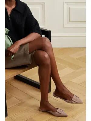 Manolo Blahnik Maysale Suede Flats - Brown
