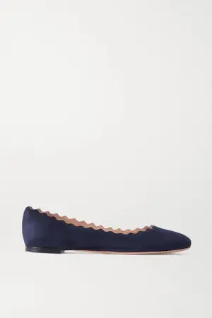 Chloé Chloé Lauren Scalloped Suede Ballet Flats Blue
