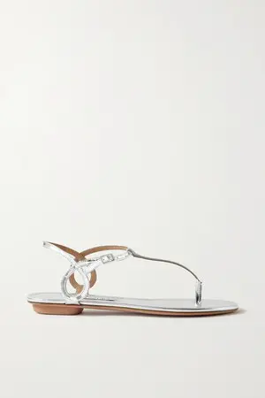 AQUAZZURA Almost Bare Metallic Leather Sandals - Silver