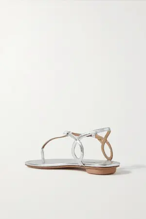 AQUAZZURA Almost Bare Metallic Leather Sandals - Silver