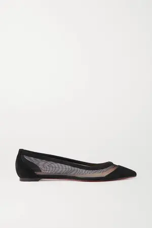 CHRISTIAN LOUBOUTIN Galativi Suede And Mesh Point-toe Flats