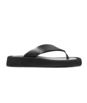 THE ROW Ginza Leather And Suede Platform Flip Flops