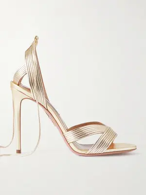 AQUAZZURA Ari 105 Metallic Leather Sandals - Gold