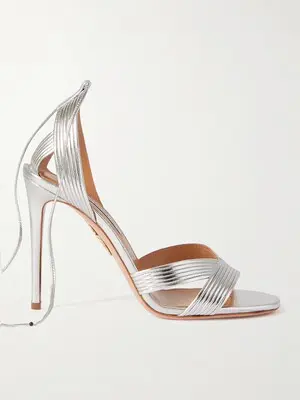 AQUAZZURA Ari 105 Metallic Leather Sandals - Silver