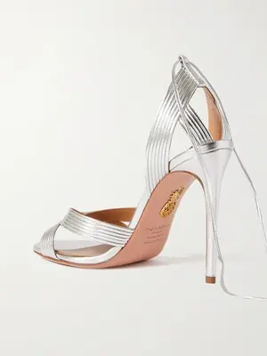 AQUAZZURA Ari 105 Metallic Leather Sandals - Silver