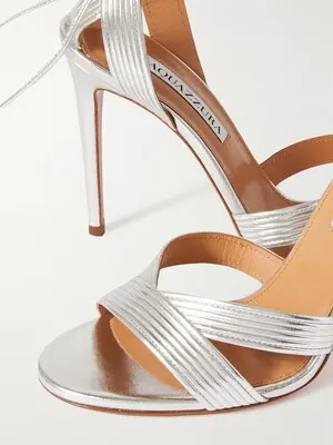 AQUAZZURA Ari 105 Metallic Leather Sandals - Silver