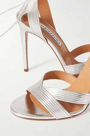 AQUAZZURA Ari 105 Metallic Leather Sandals - Silver