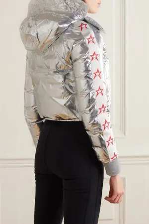 Perfect Moment Star Hooded Cropped Quilted Metallic Ski Jacket