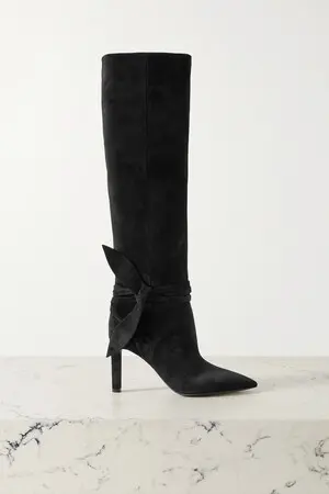 Saint Laurent Grace Bow-embellished Suede Knee Boots