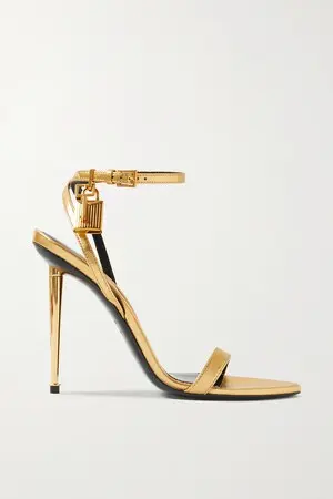 TOM FORD Padlock Metallic Leather Sandals - Gold