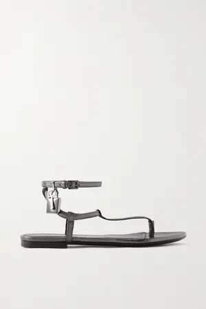 TOM FORD Padlock Metallic Leather Sandals - Gray