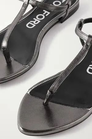 TOM FORD Padlock Metallic Leather Sandals - Gray