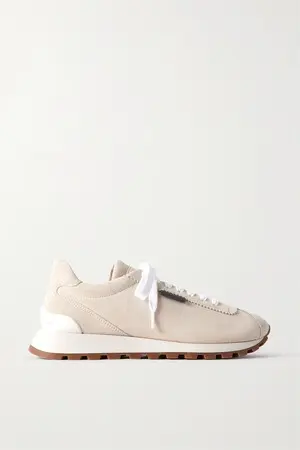Brunello Cucinelli BRUNELLO CUCINELLI Bead-embellished Suede Sneakers | NET-A-PORTER US Cream