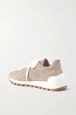 Brunello Cucinelli Bead-embellished Suede Sneakers - Gray