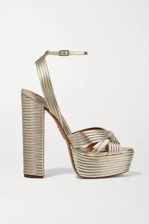 AQUAZZURA Sundance 140 Metallic Leather Platform Sandals - Gold