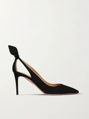 AQUAZZURA Bow Tie 85 Suede Pumps - Black
