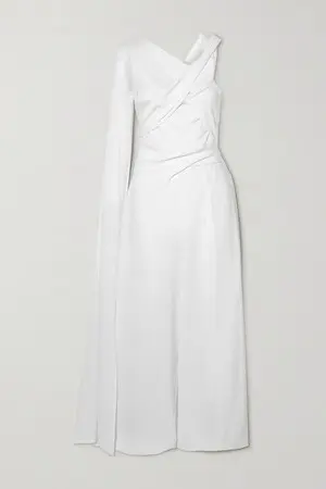 Talbot Runhof Sina Cape-effect Gathered Crepe Jumpsuit - White