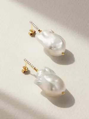 Mateo 14-karat Pearl And Diamond Earrings - Gold