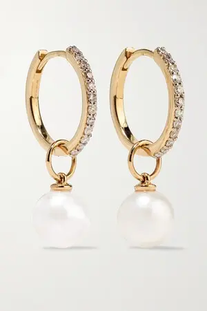 Mateo 14-karat Diamond And Pearl Hoop Earrings - Gold