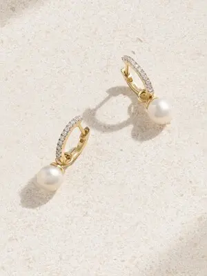 Mateo 14-karat Diamond And Pearl Hoop Earrings - Gold