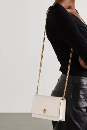 Alexander McQueen Skull Small Embellished Croc-effect Patent-leather Shoulder Bag