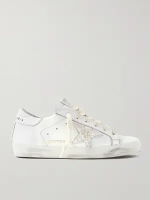 GOLDEN GOOSE Superstar Faux Pearl-embellished Distressed Leather Sneakers