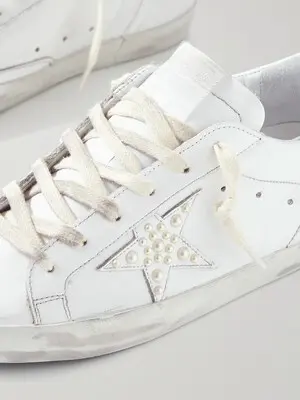 GOLDEN GOOSE Superstar Faux Pearl-embellished Distressed Leather Sneakers