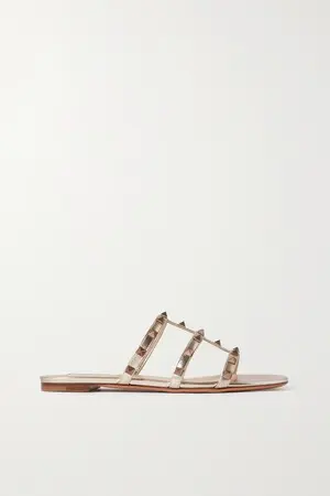 Valentino Garavani Rockstud Metallic Leather Sandals - Gold