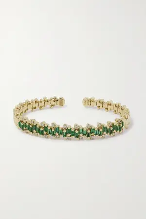 SUZANNE KALAN 18-karat Emerald And Diamond Cuff - Gold