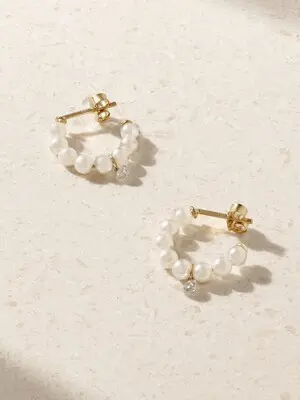 Mizuki 14-karat Pearl And Diamond Hoop Earrings - Gold