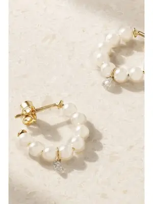 Mizuki 14-karat Pearl And Diamond Hoop Earrings