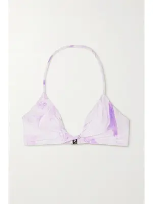 GANNI Printed Triangle Bikini Top - Purple