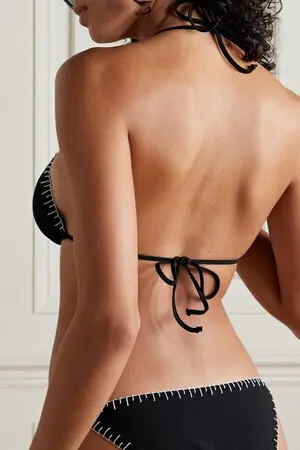 Marysia Sole Embroidered Seersucker Triangle Halterneck Bikini Top