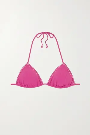 Marysia Marysia Sole Embroidered Seersucker Triangle Halterneck Bikini Top Pink