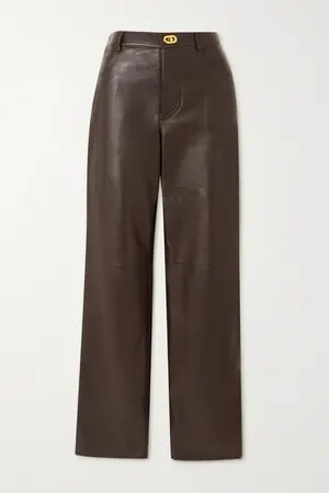 Bottega Veneta Leather Straight-leg Pants Brown