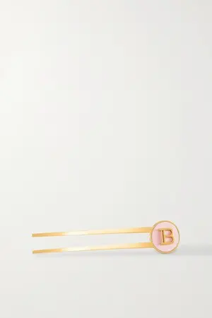 ROZ HAIR Gold-plated And Leather Hair Pin Pink