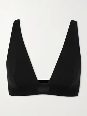SKIMS Plunge Ribbed Cotton-blend Jersey Bralette - Black